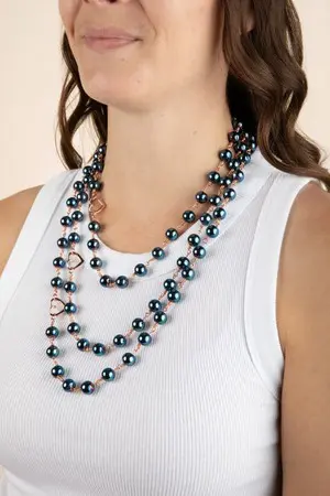 REJECTED HEARTS CLUB Celeste Hematite 3-layer Necklace With Rose Gold Heart Charms