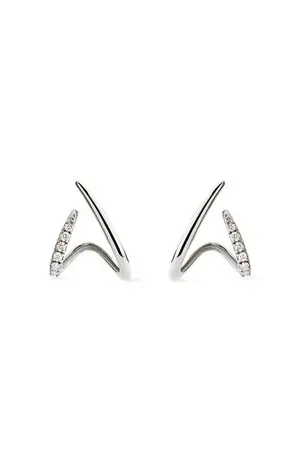 ANA LUISA Solid White Gold And Diamond Aurora Huggie Studs - Silver