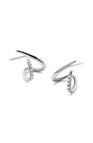 ANA LUISA Solid White Gold And Diamond Aurora Huggie Studs