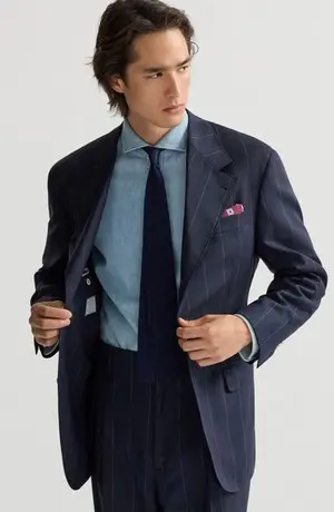 Brunello Cucinelli Virgin Wool Chalk Stripe Tailor Blazer