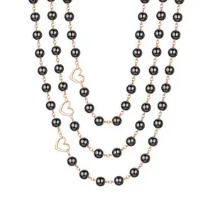 REJECTED HEARTS CLUB Heiress Hematite 3-layer Necklace With Rose Gold Heart Accents - Black
