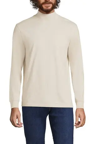 LANDS' END Super-t Mock Turtleneck - Flax Heather