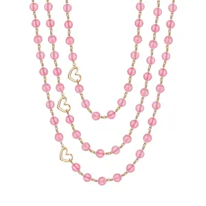 REJECTED HEARTS CLUB Rosado Glass 3-layer Socialite Necklace With Rose Gold Heart Accents - Pink