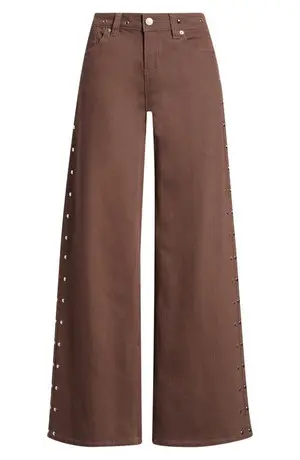 FADE OUT LOUD Studded Low Rise Wide Leg Jeans