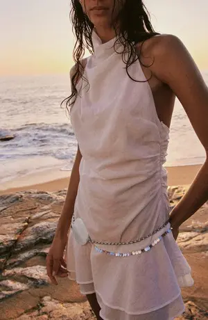 Mango Ruffled Halterneck Dress With Sequined Trim