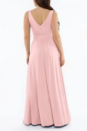 POPILUSH Deep V-neck Maxi Dress With Front Slit And Shaping Lining - Blush