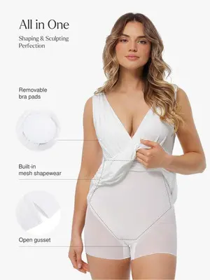 POPILUSH Deep V-neck Maxi Dress With Front Slit And Shaping Lining - Snow