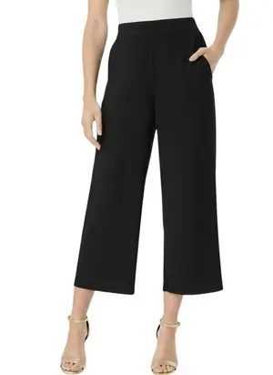 Roaman's Ultra Drape Wide Leg Pull On Capri Pants - Black