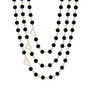 REJECTED HEARTS CLUB Onyx Glass Bead 3-layer Necklace With Rose Gold Heart Charms - Black