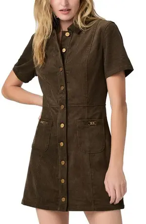 Paige Clementine Corduroy Shirt Dress With Goldtone Hardware - Fern