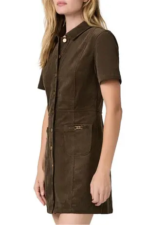 Paige Clementine Corduroy Shirt Dress With Goldtone Hardware - Fern
