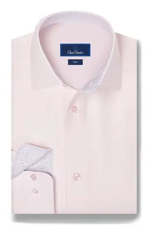 David Donahue Trim Fit Herringbone Cotton Dress Shirt Pink