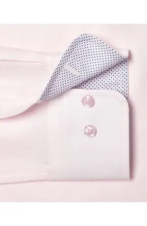 David Donahue Trim Fit Herringbone Cotton Dress Shirt - Pink