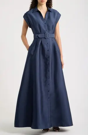 Julia Jordan Short Sleeve Belted Satin Shirtdress