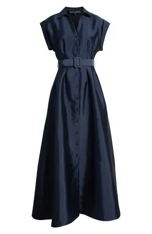 Julia Jordan Short Sleeve Belted Satin Shirtdress