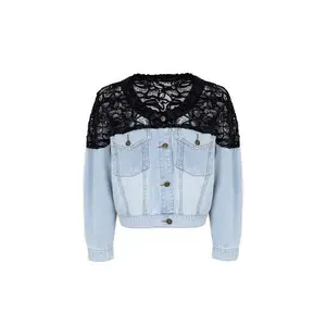 Saachi Floral Mesh Denim Jacket - Blue
