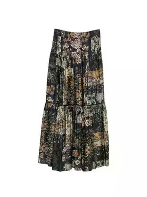 Liu Jo Floral Patchwork Tiered Midi Skirt - Black