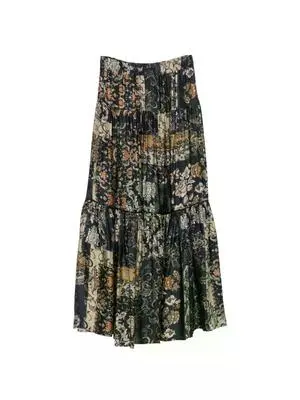 Liu Jo Floral Patchwork Tiered Midi Skirt - Black