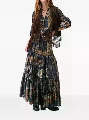 Liu Jo Floral Patchwork Tiered Midi Skirt - Black
