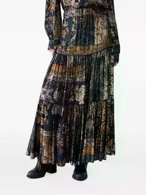 Liu Jo Floral Patchwork Tiered Midi Skirt - Black