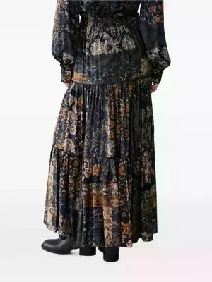 Liu Jo Floral Patchwork Tiered Midi Skirt - Black