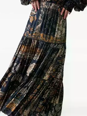 Liu Jo Floral Patchwork Tiered Midi Skirt - Black