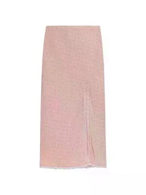 LoveShackFancy Silvia Floral Print Lace Trim Maxi Skirt - Pink
