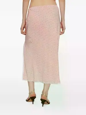LoveShackFancy Silvia Floral Print Lace Trim Maxi Skirt - Pink