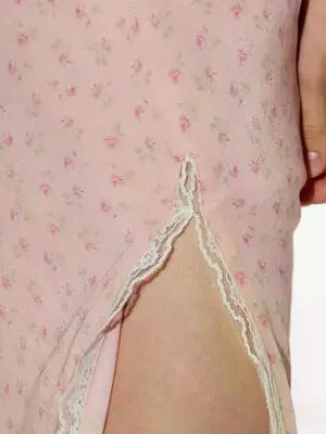 LoveShackFancy Silvia Floral Print Lace Trim Maxi Skirt - Pink