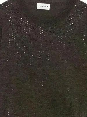 P.a.r.o.s.h Rhinestone Embellished Fine Knit Crew Neck Top - Brown