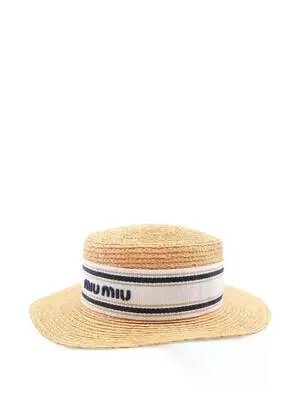 Miu Miu Logo-detail Raffia Sun Hat - Neutrals