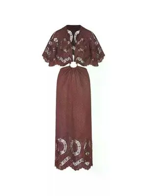 Johanna Ortiz Burgundy Eyelet Maxi Dress With Ring Detail