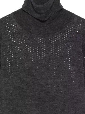 P.a.r.o.s.h Rhinestone Embellished Roll Neck Top - Grey