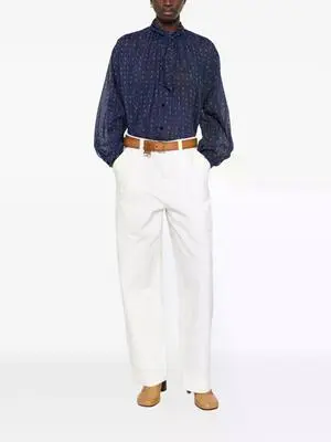 FORTE_FORTE Geometric Print Tie-neck Shirt