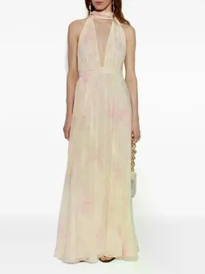 LoveShackFancy Lilah Floral Print Silk Maxi Dress - Neutrals