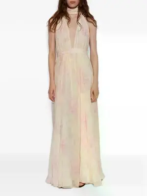 LoveShackFancy Lilah Floral Print Silk Maxi Dress - Neutrals