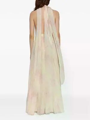 LoveShackFancy Lilah Floral Print Silk Maxi Dress - Neutrals