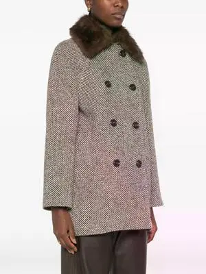 Liu Jo Herringbone Faux-fur Collar Coat