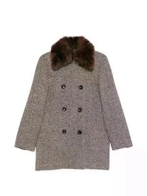 Liu Jo Herringbone Faux-fur Collar Coat - Brown