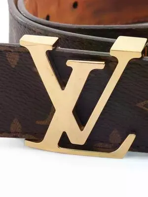 LOUIS VUITTON Monogram Belt With Logo Plaque Buckle - Brown