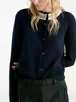 Prada Embellished Wool & Cashmere Cardigan - Blue