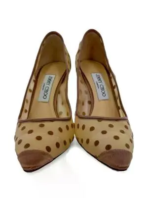 JIMMY CHOO Beige Polka Dot Mesh Stiletto Pumps