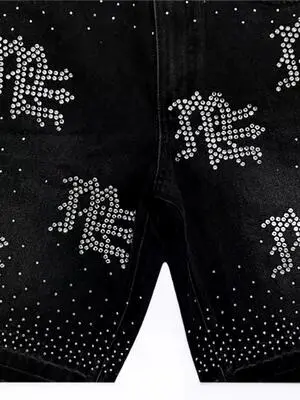 Mixed Emotion Embellished Frayed Denim Shorts