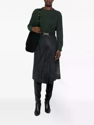 I BLUES Tartan Pleated Midi Skirt