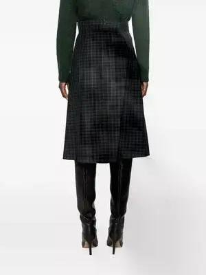I BLUES Tartan Pleated Midi Skirt