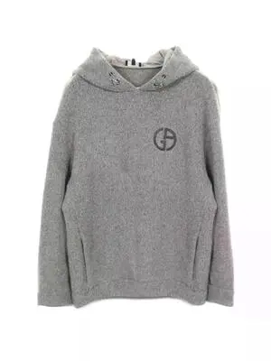 Giorgio Armani Logo Embroidered Hoodie - Grey