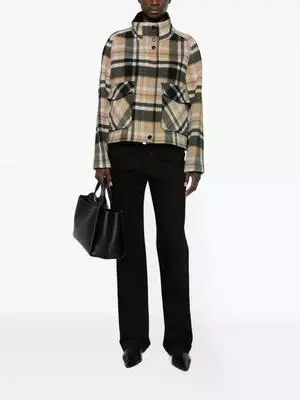 Pinko Double-layered Check-pattern High-neck Coat