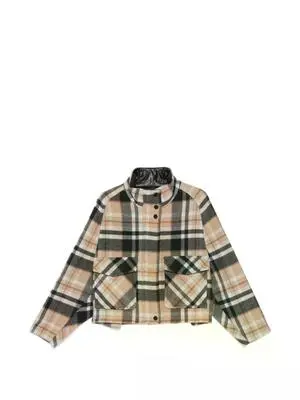 Pinko Double-layered Check-pattern High-neck Coat - Neutrals