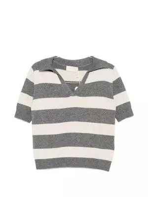 I BLUES Striped Knit V-neck Polo Top - Grey