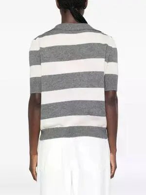 I BLUES Striped Knit V-neck Polo Top